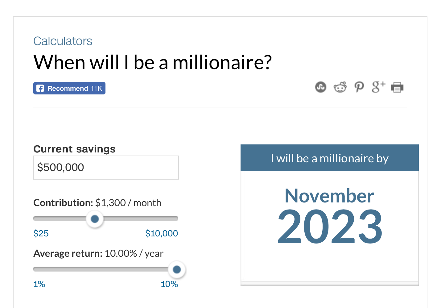Calculator When You Will Become A Millionaire